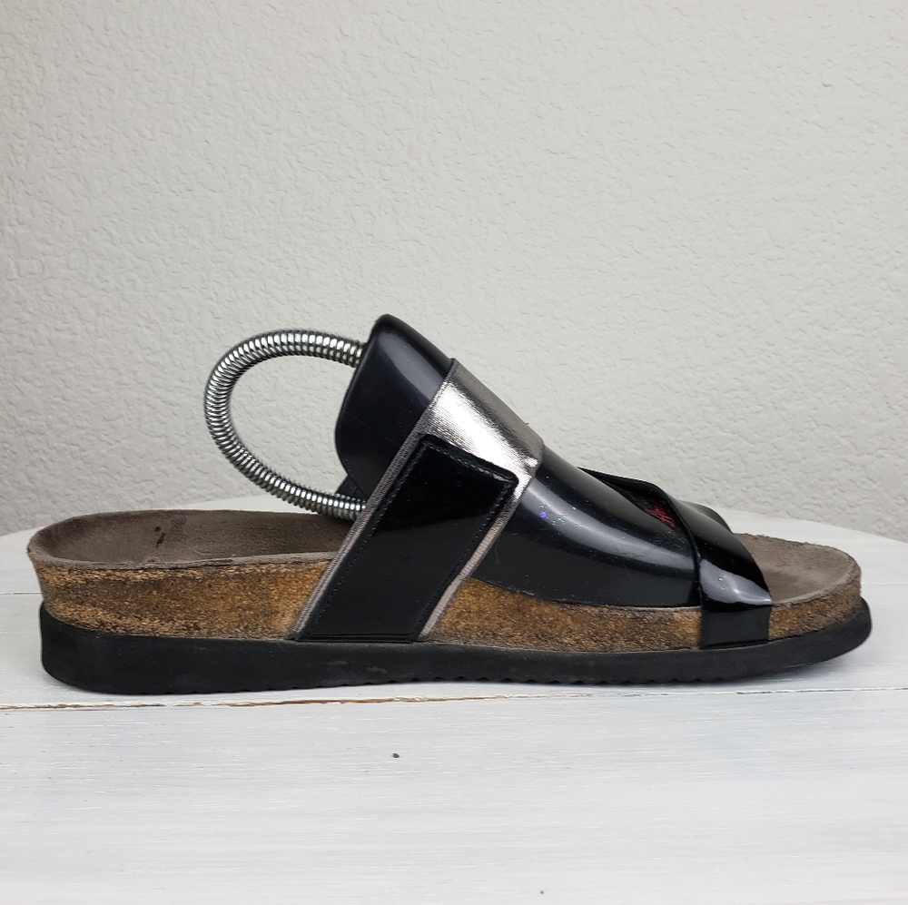 414gap Mephisto Helen Patent Black And Pewter Sandals - Gem